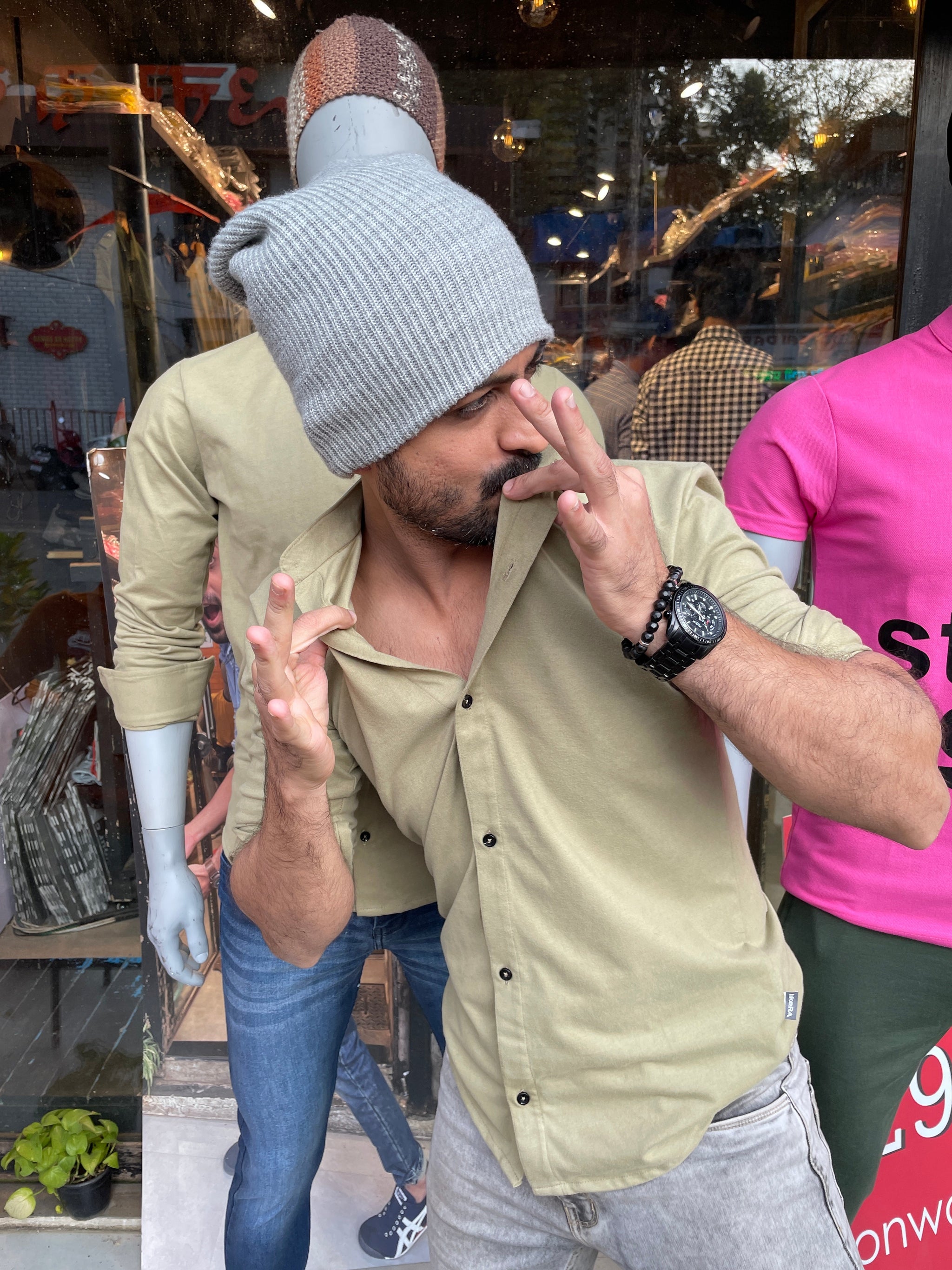 Olive Chinese Collar Shirt – Likera