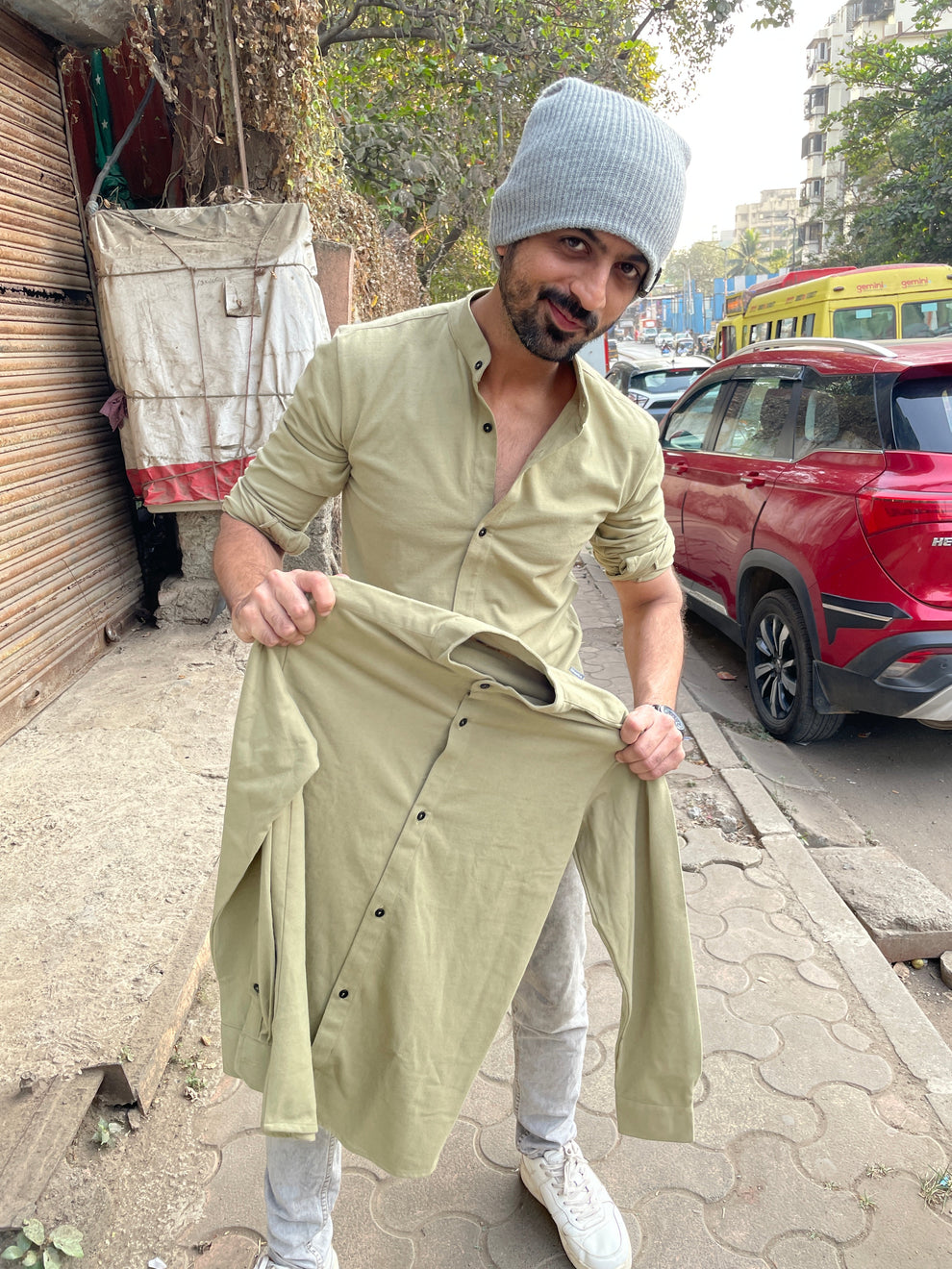 Olive Chinese Collar Shirt – Likera