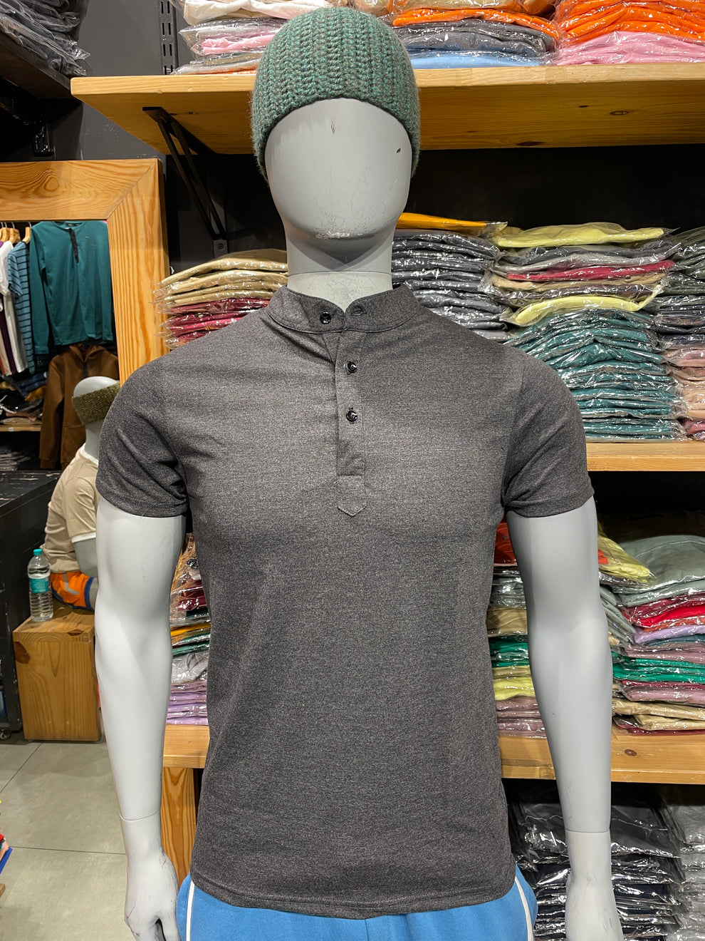Anthra Melange Chinese Collar Tee – Likera